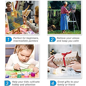 VeGuude Paint by Numbers for Adults and Kids Beginner, 4 Pack Painting by Number Kits On Canvas, Without Frame DIY Moon Mushroom Oil Painting Acrylic Paints, Home Wall Decor Gift 12x16inch