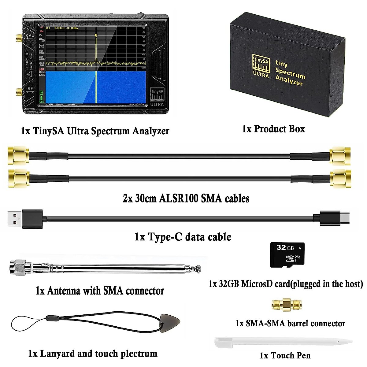 Upgraded TinySA Ultra Spectrum Analyzer, GOOZEEZOO 4inch 100kHz-5.3GHz Frequency Analyzer 2-in-1 100kHz to 800MHz MF/HF/VHF UHF Input 3000mAh Battery & 32GB SD Card V0.4.5.1