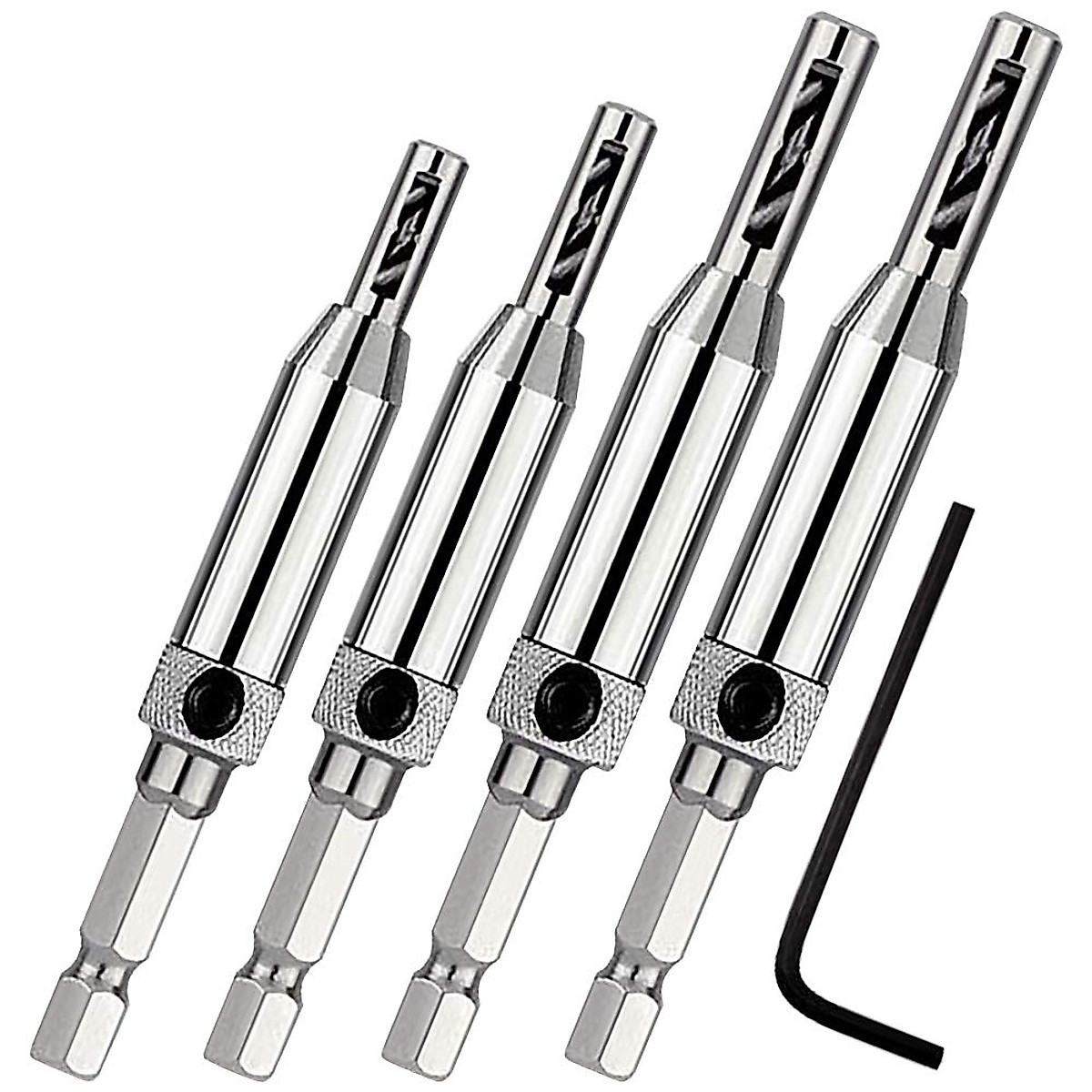 Japard Self Centering Drill Bit Set for Hinges 4 Pcs, 1/4 Hex Shank with 5/64, 7/64, 9/64, 11/64 inches Door Window Cabinet