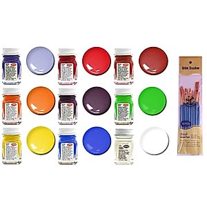 Testors Enamel Paint, Violet, Cherry, Flat Grapefruit, Tangerine, Grape, Bright Lime, Flat Sunflower, Fluorescent Blue, and Clear Thinner, 1.75 Ounce (Pack of 9) - with MYD Paint Brushes