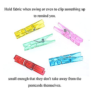 HAHIYO 1.38 inch Plastic Mini Colorful Clothespins Good Clarity Clips Strong Sturdy Firm Hold Clamp Tight Easy Use No Pin Hole on Fabric for Hanging Photos Postcards Memos Baby Shower Paper Line 50PCS