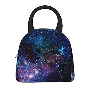 Aeoiba Blue Purple Galaxy Insulated Lunch Bag Tote Handbag lunchbox Food Container Gourmet Tote Cooler warm Pouch For School work Office