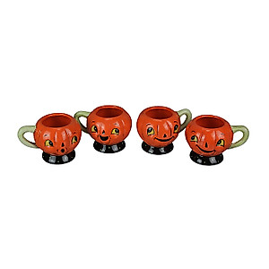 Johanna Parker Design Dolomite Set of 4 Jack O' Lantern Pumpkin Coffee or Tea Mugs
