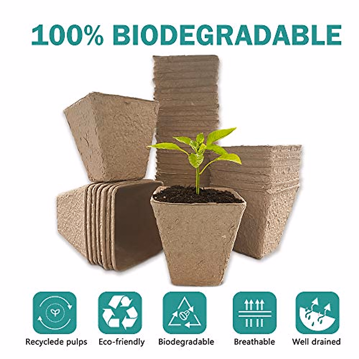 JOYSEUS 3.25" Seed Starter Pots, Organic Planting Peat Pots for Garden Seedling, 30 Pcs 100% Eco-Friendly and Biodegradable Seedling Pots for Seed Germination