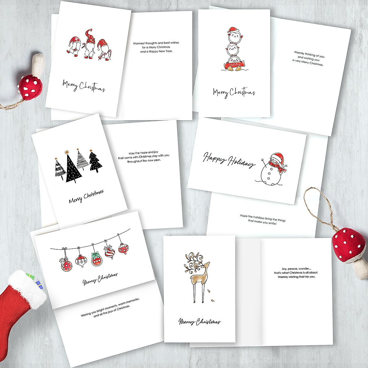 Christmas Cards - Pack of 24, 6 Assorted Designs Merry Christmas Cards with Envelopes - Bulk Greeting and New Years Cards - Perfect to Send Warm Holiday Wishes to Friends and Family - 4" x 6"