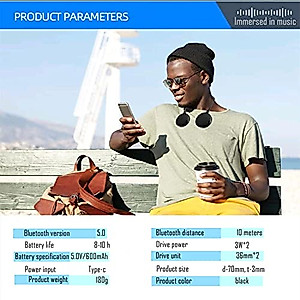 VANPEUSO Neckband Bluetooth Speaker - EBS-906, Bluetooth 5.0, Built-in mic, 10H Playtime, Portable Wireless Wearable Speaker (Black)