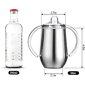 Stainless Steel Straw Sippy Cup w/Handles & Silicone Lids,10 oz BPA Free Double Wall Vacuum Insulated Sippy Cup Mug Tumbler Toddler Straw Cups for boys and girls Non-Spill Sippy Cups