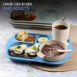 shopwithgreen Divided Plates for Kids Adults, 12 Inch (4PCS) Unbreakable Wheat Straw Section Plates, Large Lightweight Reusable Compartment Lunch Trays, BPA Free Dishwasher & Microwave Safe