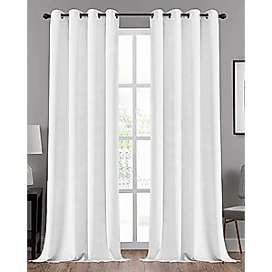ZHAOFENG White Velvet Curtains 84 inches with Grommet, Blackout Soft Luxury Thick Sunlight Dimming Heat Insulated Privacy Protect Velour Drapes for Living and Dining Room, 2 Panels, W52 x L84 Inches