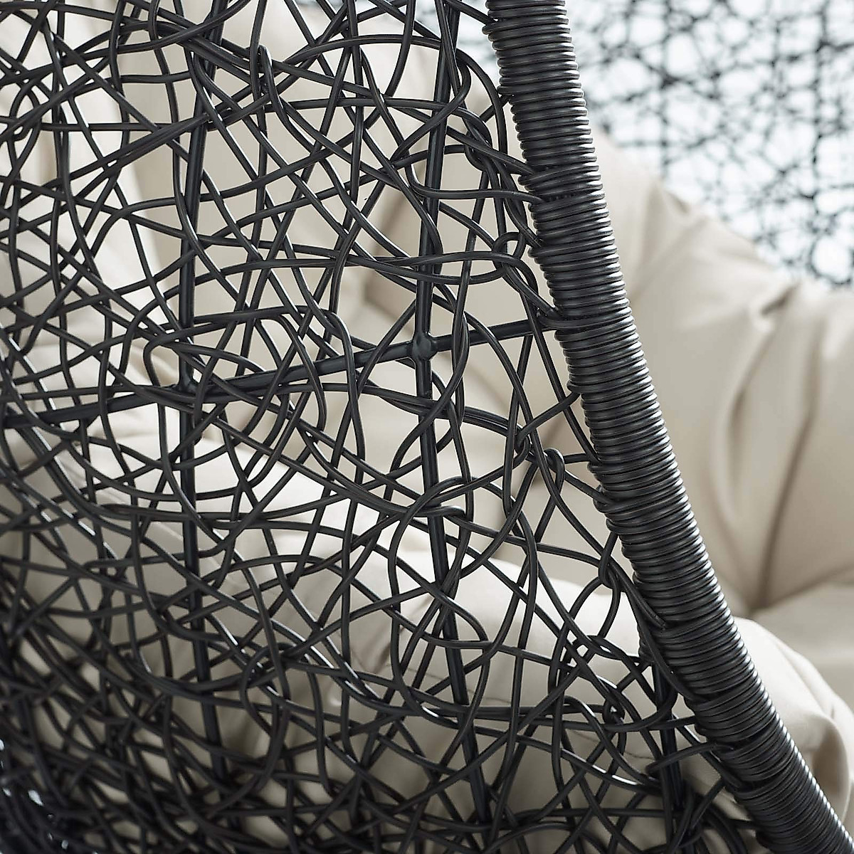 Modway EEI-739-BEI-SET Encase Wicker Rattan Outdoor Patio Porch Lounge Egg, Swing Chair with Stand, Beige