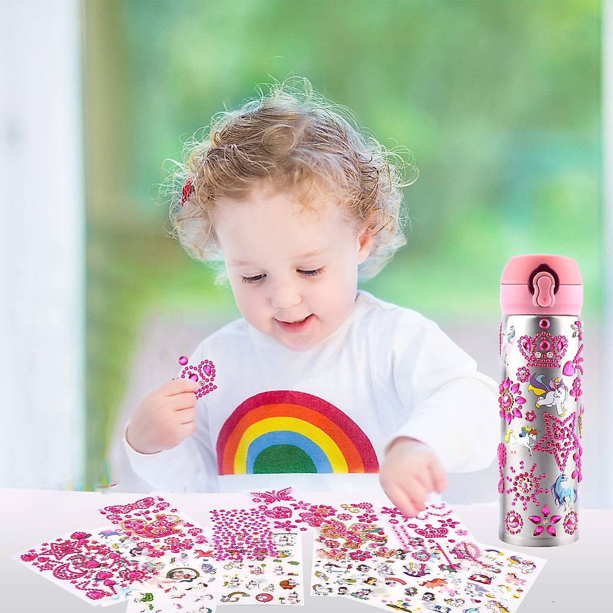 Coosilion 17 oz Insulated Water Bottle, DIY-0718, Pink, Stainless Steel, Decorate Your Own Water Bottle for Girls, 304 Food Grade, BPA Free, Leakproof, 17 fl oz, Water Bottle