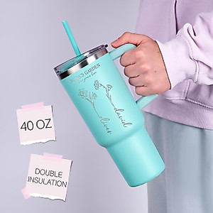 Mothers Day Gifts for Grandma, Personalized Grandma's Garden 40 Oz Tumbler with Birth Flowers, Nana's Tumbler 10 Colors - Up to 6 Flowers, Engraved Stainless Steel Travel Mug with Handle and Straw