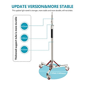 Neewer Heavy Duty Light Stand with Casters, Adjustable Tripod Stand with 100% Stainless Steel, Photography Wheeled Base Stand for Studio Softbox, Monolight, Reflector, Max Height: 10ft/305cm