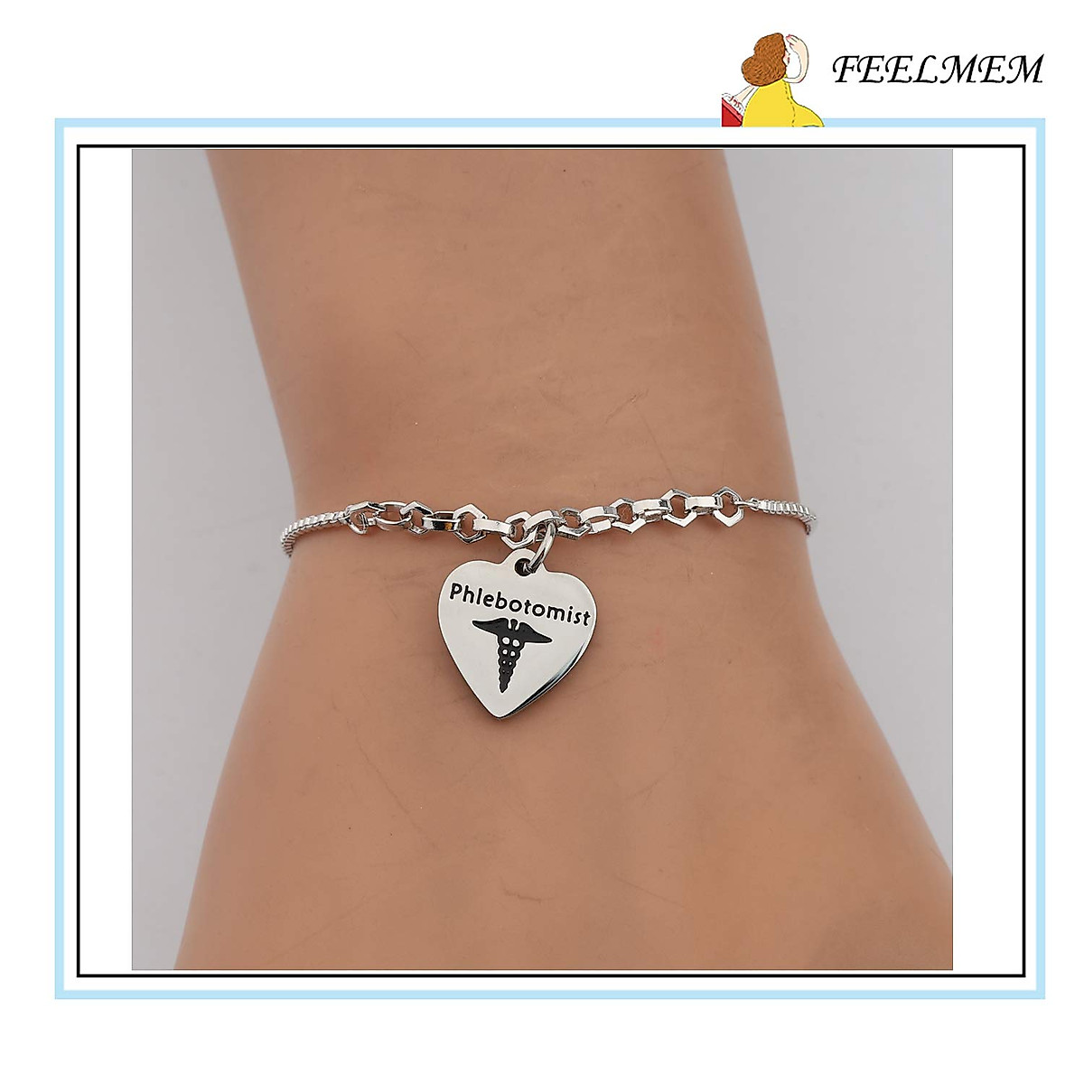FEELMEM Phlebotomist Gifts Caduceus Charm Phlebotomy Slider Bracelet Nurse Phlebotomy Technician Hematologist Gift