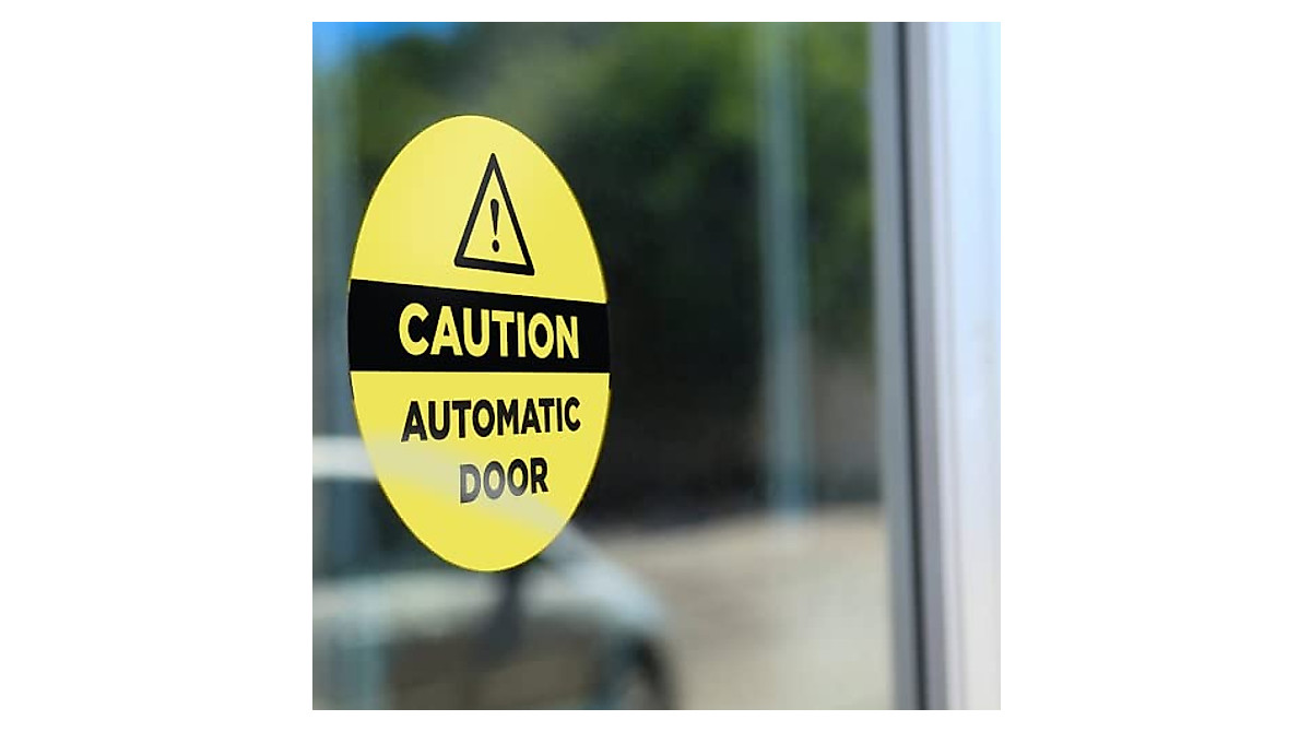 CLEVER SIGNS Caution Automatic Door Decals - 4 Pack