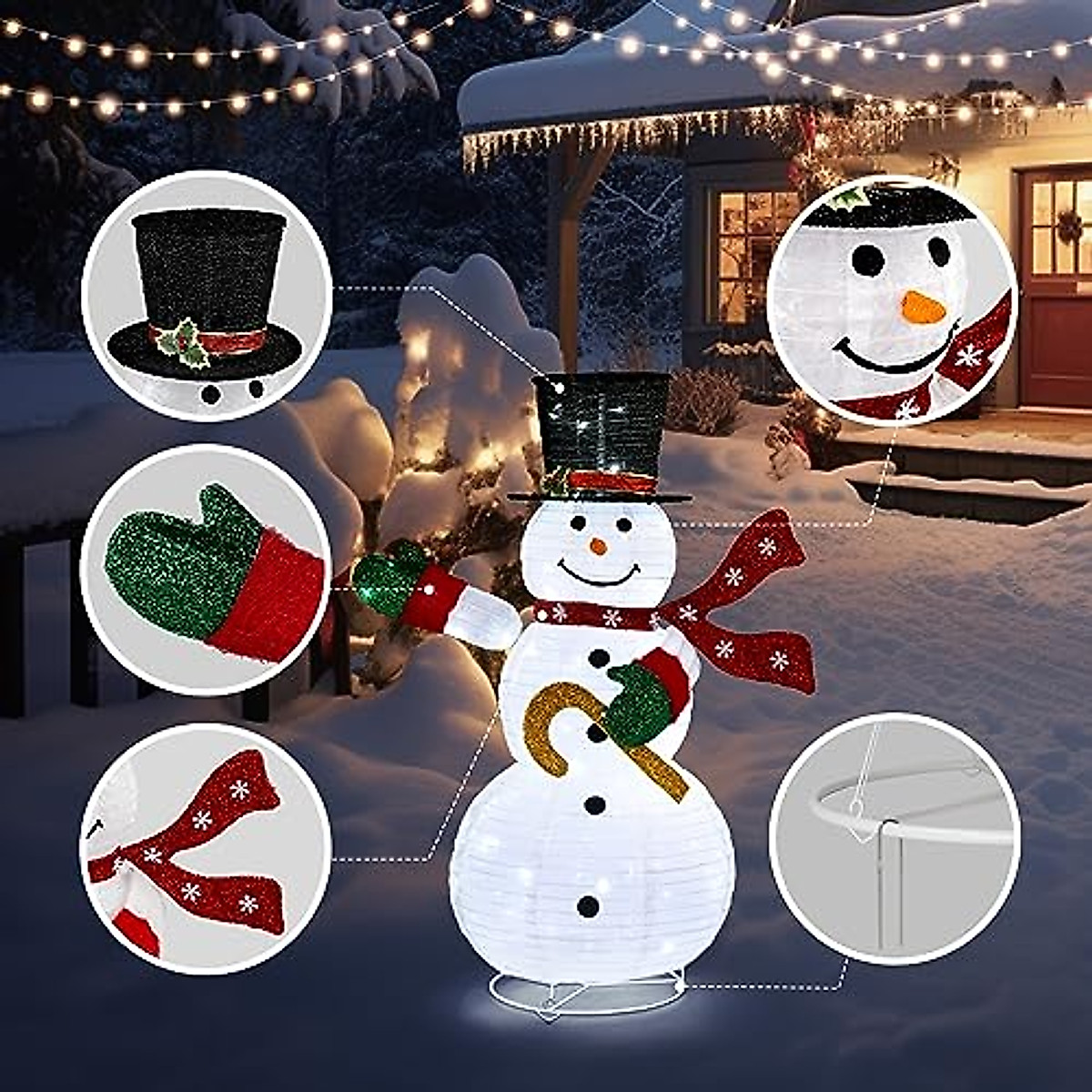 Outvita Outdoor Christmas Decorations 4 FT Lighted Snowman, White Foldable Snowman with 100 LED Lights Red Scarf Black Hat, Perfect for Xmas Indoor and Outdoor Lawn Garden Yard Holiday Decor