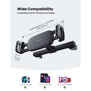 Lamicall Car Tablet Mount, Headrest Tablet Holder - Car Back Seat Travel Tablet Stand for Kids, Compatible with iPad Pro Air Mini, Galaxy Tab, Fire HD, 4.7-13" Cell Phone, Tablets and Devices