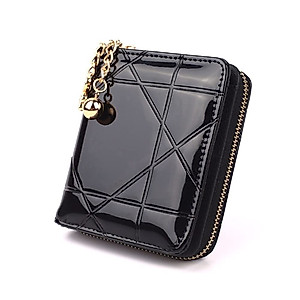 BAIGUAN Cute Wallet Ladies Coin Purse Short 3 Fold Small Wallet Ladies Credit Card Holder Ladies Patent Leather Case Wallet (Color : Black)