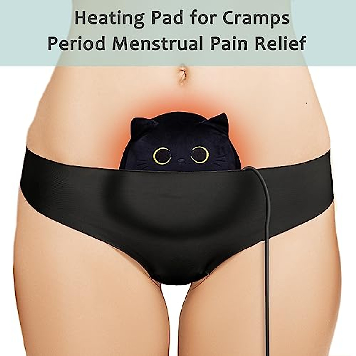 CRIMMY Heating Pad for Period Menstrual Cramps Pain Relife, Cute Small Portable Heat Pads for Travel, Mini Stuffed Animal USB Electric Hot Pack for Back Neck Eyes Hands (Black cat)