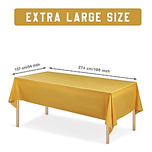 Moukeren 16 Pack Plastic Tablecloths Bulk 54 x 108 Inch Disposable Rectangle Table Covers Waterproof Party Table Cloths for Indoor or Outdoor Events Birthday Party Decor Supplies (Gold)