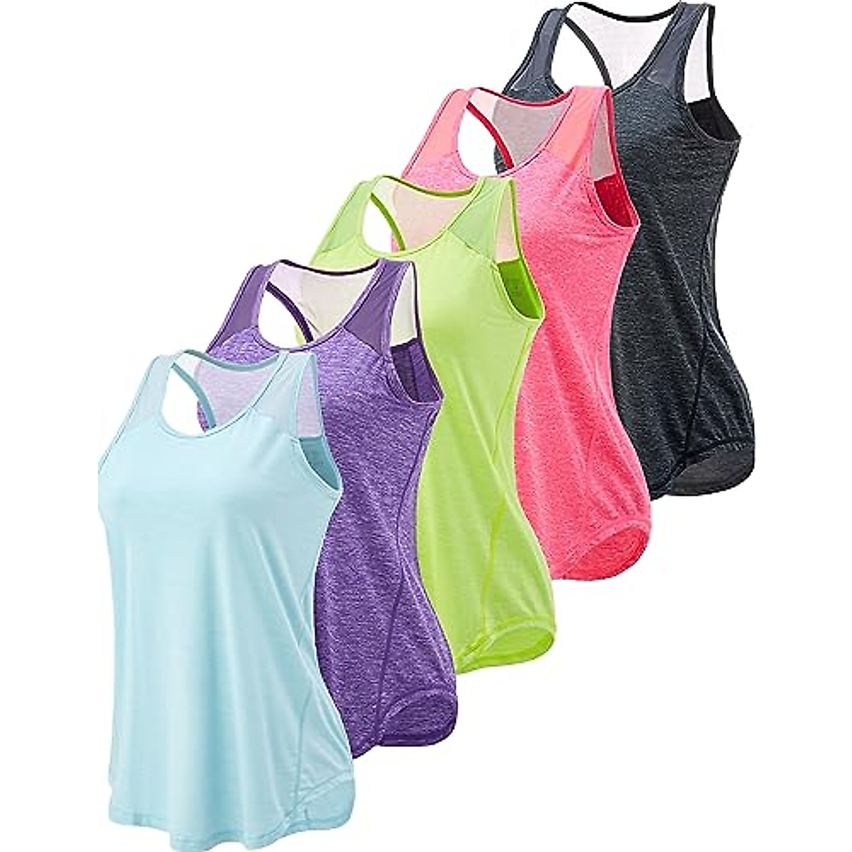 5 Pack Women's Workout Tops, Athletic Racerback Tank Tops for Women, Mesh Sleeveless Shirts Yoga for Gym Running (Set 3, Large)