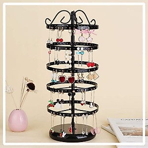Qingsm 5-Tier Rotating 220-Hole Earring Holder Organizer,Metal Adjustable Jewelry Organizer Display Stand Hanging Towers