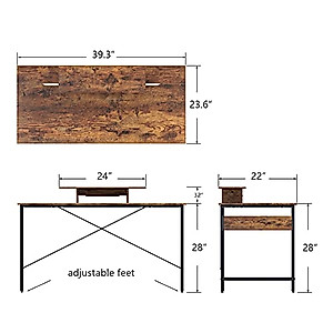 CubiCubi Small Computer Desk 40" Home Office Desk with Storage Table, Modern Writing Style PC Table with Mobile Phone Bracket and Hooks, Rustic Brown