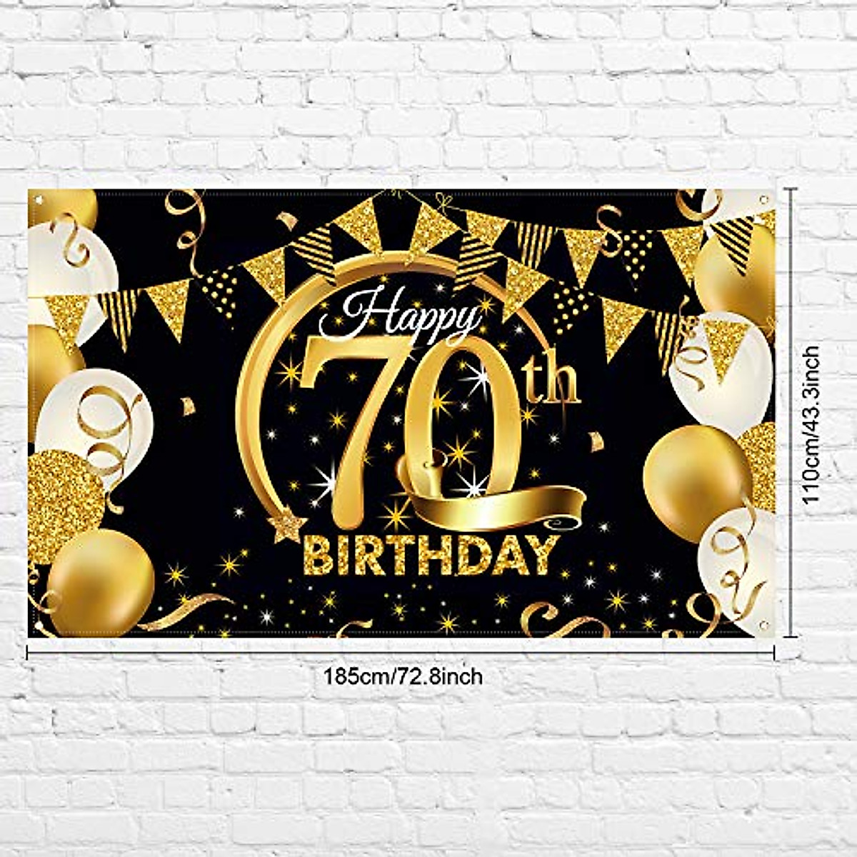 Birthday Party Decoration Extra Large Fabric Black Gold Sign Poster for Anniversary Photo Booth Backdrop Background Banner, Birthday Party Supplies, 72.8 x 43.3 Inch (70th)
