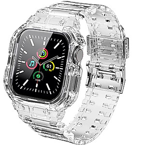 Compatible for Apple Watch Band 40mm 38mm with Protective Case, Men Women Crystal Clear Sporty Protective DropProof Shockproof Case with Premium Soft Fadeless TPU Adjustable Strap Bands for iWatch