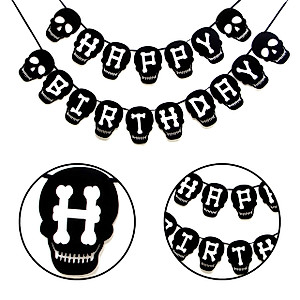 Black Skull Happy Birthday Banner - Birthday Decorations.
