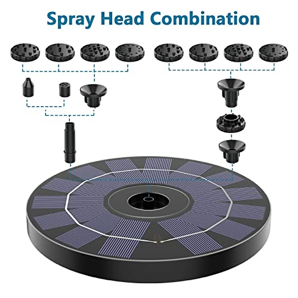 AMZtime Solar Fountain Pump 3.5W Solar Water Fountain Pump with 6 Nozzles, Solar Powered Pump for Bird Bath, Fish Tank, Pond, Garden, Outdoor and Aquarium