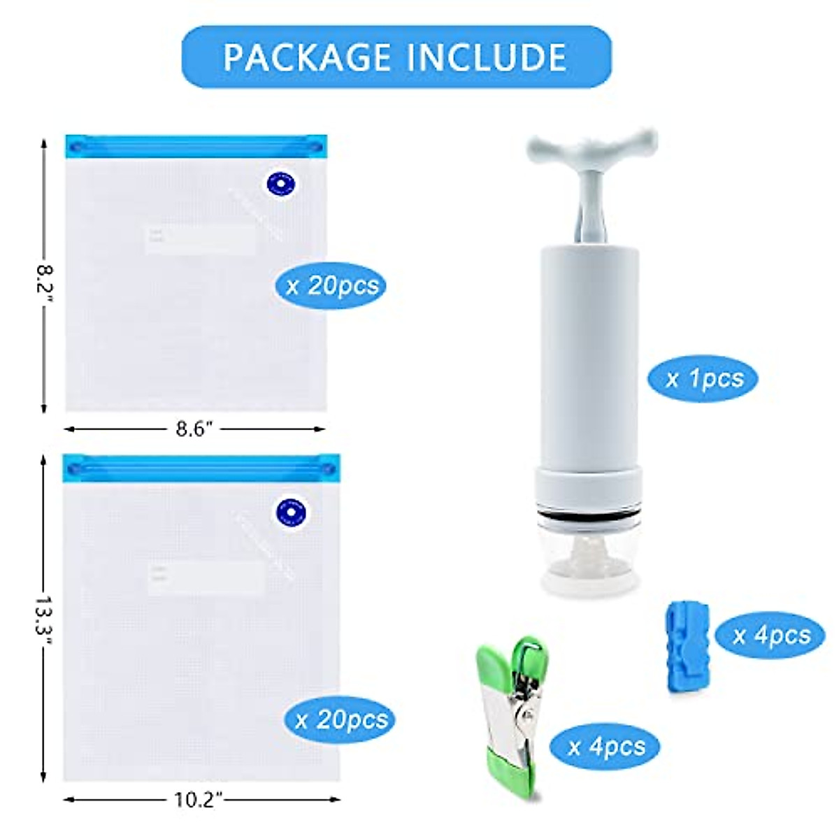 MOMODA Sous Vide Cooking Bags - Set of 40 | BPA-Free Reusable Vacuum Seal Bags with Air Valve for Joule and Anova Cookers | Freezer Safe Vacuum Food Storage Bags with Upgraded Hand Pump Included