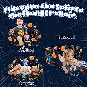 Folding Kids Couch, Foldable Chair Comfy for Toddlers 1-3, Toddler Couch Fold Out Couch 2-in-1 Sofa Bed for Playroom, Toddler Lounge Chair for Boys & Girls