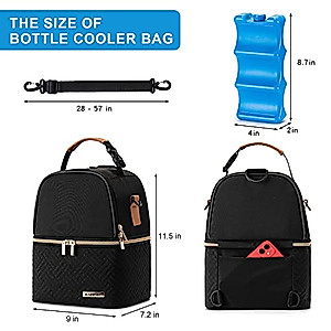 BABEYER Breastmilk Cooler Bag with Ice Pack Fits 6 Baby Bottles up to 9 Ounce, Breast Milk Pump Cooler Bag with Shoulder Strap for Nursing Mom Daycare, Work, Travel- Black