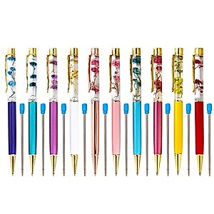 Miayon 10Pcs Liquid Floral Pens Rose Metal Ball Pen With 10pcs Extra Refills Blue Ink Colorful Ballpoint Pens Refillable Ball Pen Office Supplies for School Office Home Christmas New Years Gift Pens