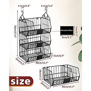REFLYING 3 Tier Foldable Closet Organizer, Closet Organizers and Storage with 4 S Hooks,Kids Closet Organizers and Storage,Closet Hanging Basket,Metal Drawers for Closet,Black