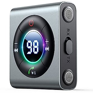 JOYROOM Bluetooth 5.3 Transmitter and Receiver 2 in 1 [LED Screen & Enhanced Dual Mics] Wireless Audio Adapter for Car/TV/Home Stereo/Headphone/Speaker/Airplane/Boat/Gym, AUX Bluetooth Adapter