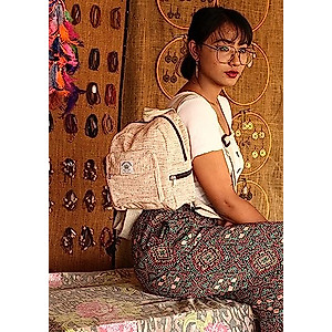 ECOBAWA Hemp Mini Backpack for women Adjustable shoulder strap Mini Bag Washable Lightweight Casual Daypack (Beige)