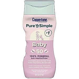 Coppertone Pure and Simple Baby Sunscreen Lotion SPF 50, Broad Spectrum Sunscreen for Baby, 6 Fl Oz Bottle and Pure and Simple Baby Sunscreen Stick, 0.49 Oz
