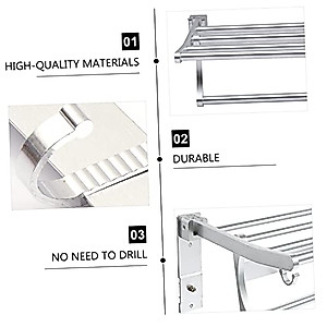 Homoyoyo 1 Set Towel Rack Wall Mounted Shelves Wall Towel Rack Wall Hanging Shelves Bath Towel Rack Shower Organizer Cosmetic Holder Aluminum Silver Toilet Towel Rack Bathroom Towel Holder