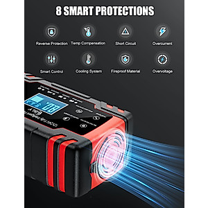 ABLY Battery Charger 8-Amp - 12V and 24V Automotive Trickle Charger for Car Battery, Fully-Automatic Temperature Compensation, Battery Maintainer for Car Truck Motorcycle Lawn Mower Boat Marine
