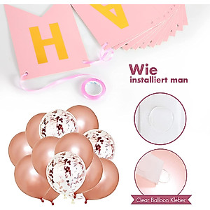 SOMAYO Birthday Decorations Rose Gold Balloons, Birthday Decorations for Women and Girls, Rose Gold Party Decorations Set,Happy Birthday Banner,Metallic Rose Gold Confetti Balloons, Foil Balloons.