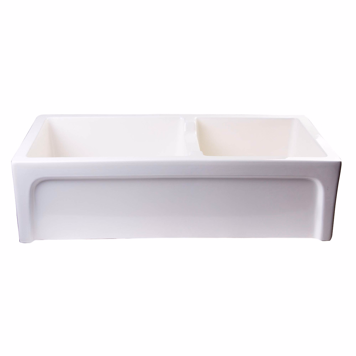 ALFI brand AB3618ARCH-B Arched Apron Thick Wall Fireclay Double Bowl Farm Sink, 36", Biscuit