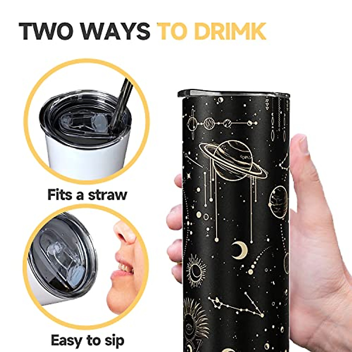 Ceovfoi Goth Moon Tumbler with Lid and Straw, Sun and Moon Cup Gothic Coffee Travel Mug,20 Oz Witch Tumbler Cup,Witchy Gifts for Women Goth Decor Halloween Decor Witch Stuff for Women