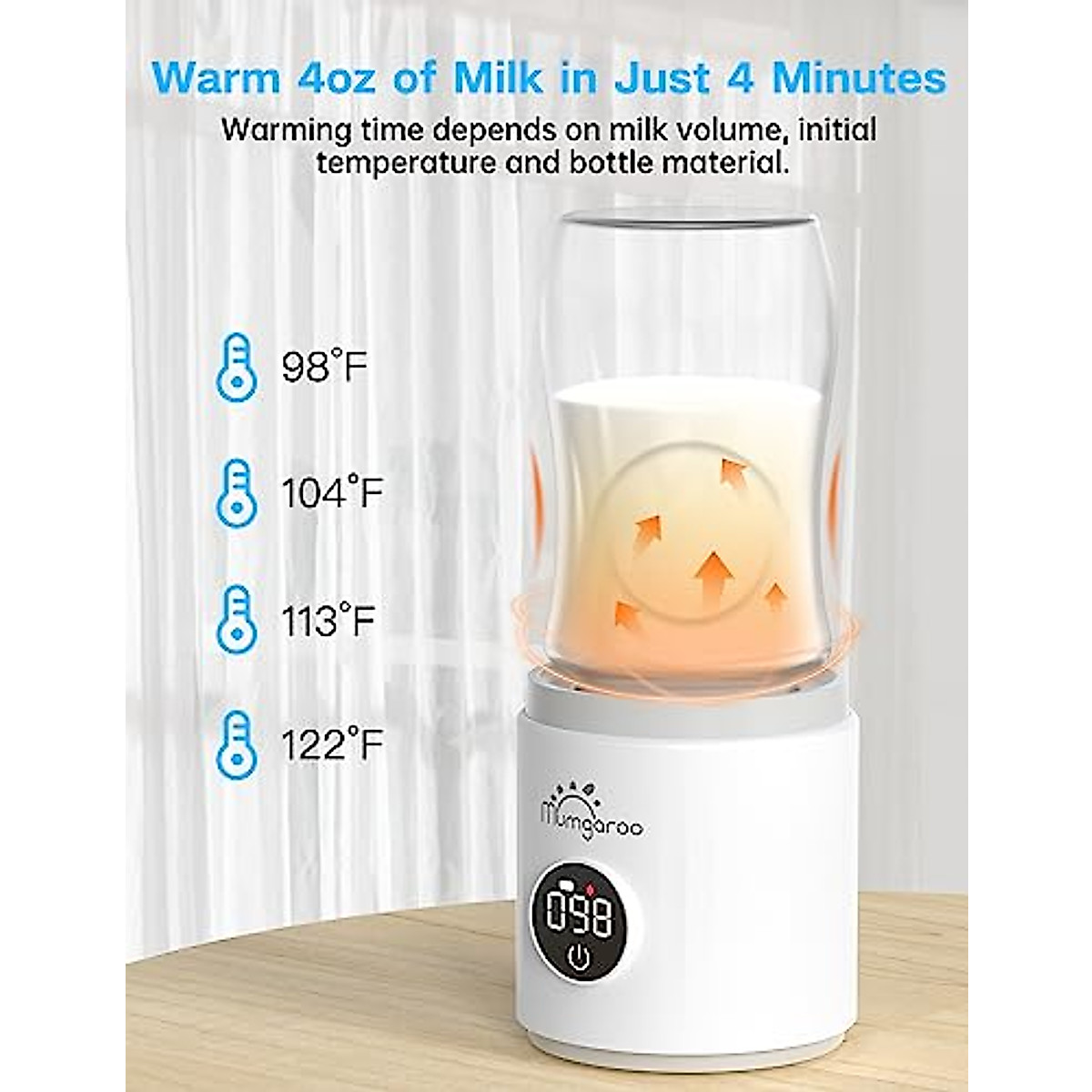 Bottle Warmer, Portable Bottle Warmer for Travel with 4 Adapters, LED Real-time Display & Rechargeable & Precise Temperature Control Travel Bottle Warmer for All Bottles for Breastmilk & Formula