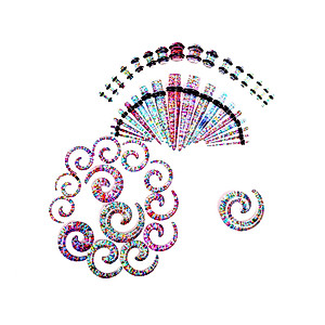 WBRWP 54PC Gauges Kit Ear Plugs and Tunnels Stretching Expander-Starter : 14G-00G Color Splash Acrylic Tapers and Plugs with Double O-Ring and Spiral Taperss Body Piercing Colorful set