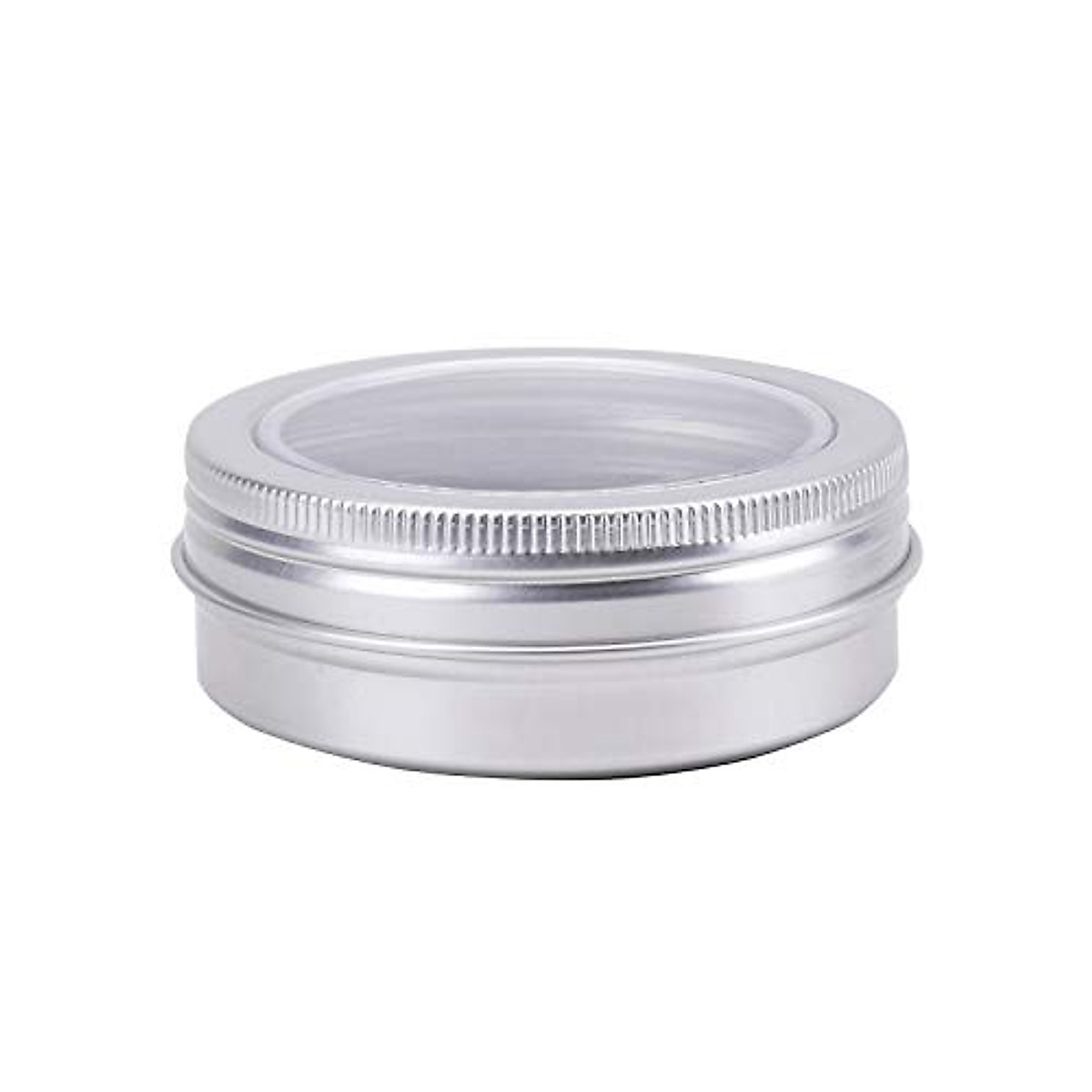Foraineam 40 Pack 2 Ounce Round Tin Cans Metal Empty Tins Silver Aluminum Kitchen Office Travel Storage Containers with Clear Screw Top Lids