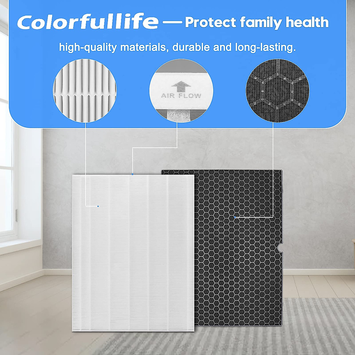 Colorfullife 2 Pack 116130 Replacement Filter H for Winix 5500-2 Air Purifier, 2 Pack HEPA Filters and 2 Pack Activated Carbon Filter Combo Pack