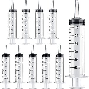 Boao 10 Pack Plastic Syringe Liquid Measuring Syringes Without Needle for Epoxy Resin, Craft, Scientific Labs, Feeding Pets Animals, Oil or Glue Applicator (60 ML)