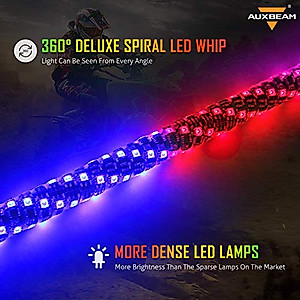 Auxbeam RGB LED Rock Lights 4 Pods + 3FT RGB LED Lighted Whips w/Brake & Turn Signal Light 2Pcs, Bluetooth Multicolor Neon Accent Lights Replacement for Jeep ATV UTV SUV Trucks Boat